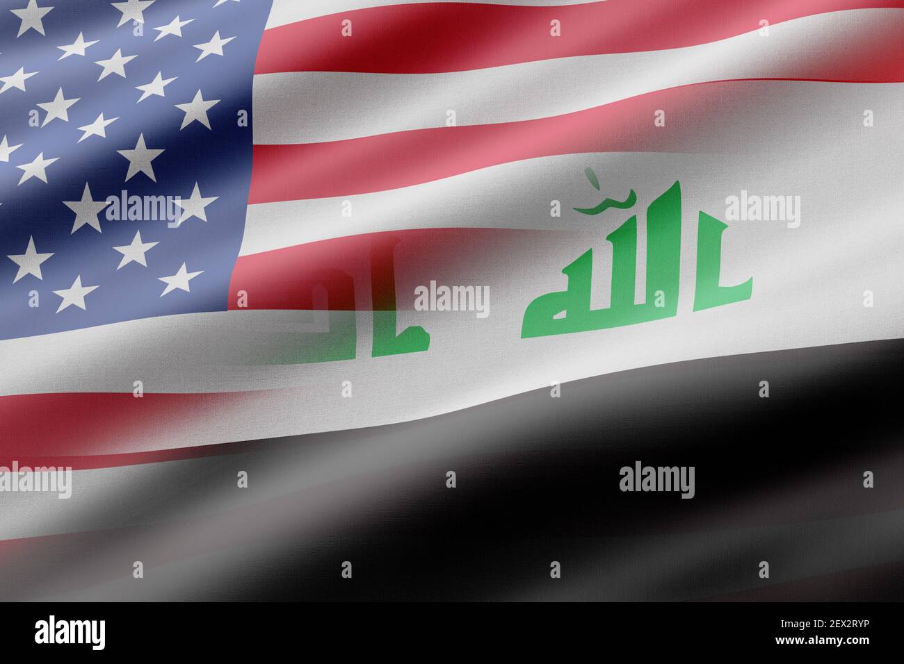 3d rendering of Iraq and United states of America flags mixed. Concepts ...