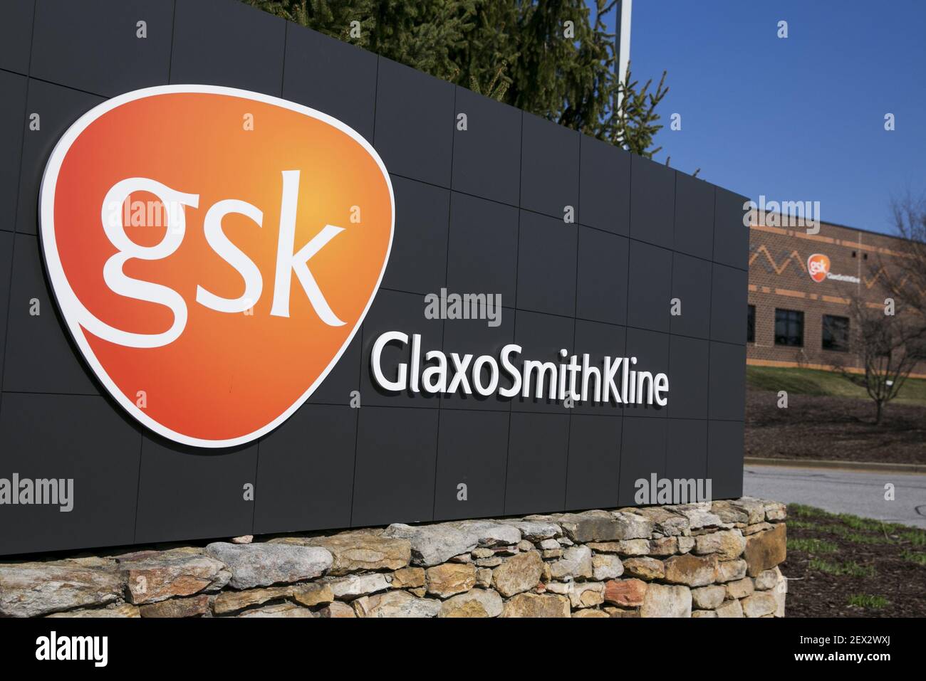 A logo sign outside a facility occupied by GlaxoSmithKline, in ...