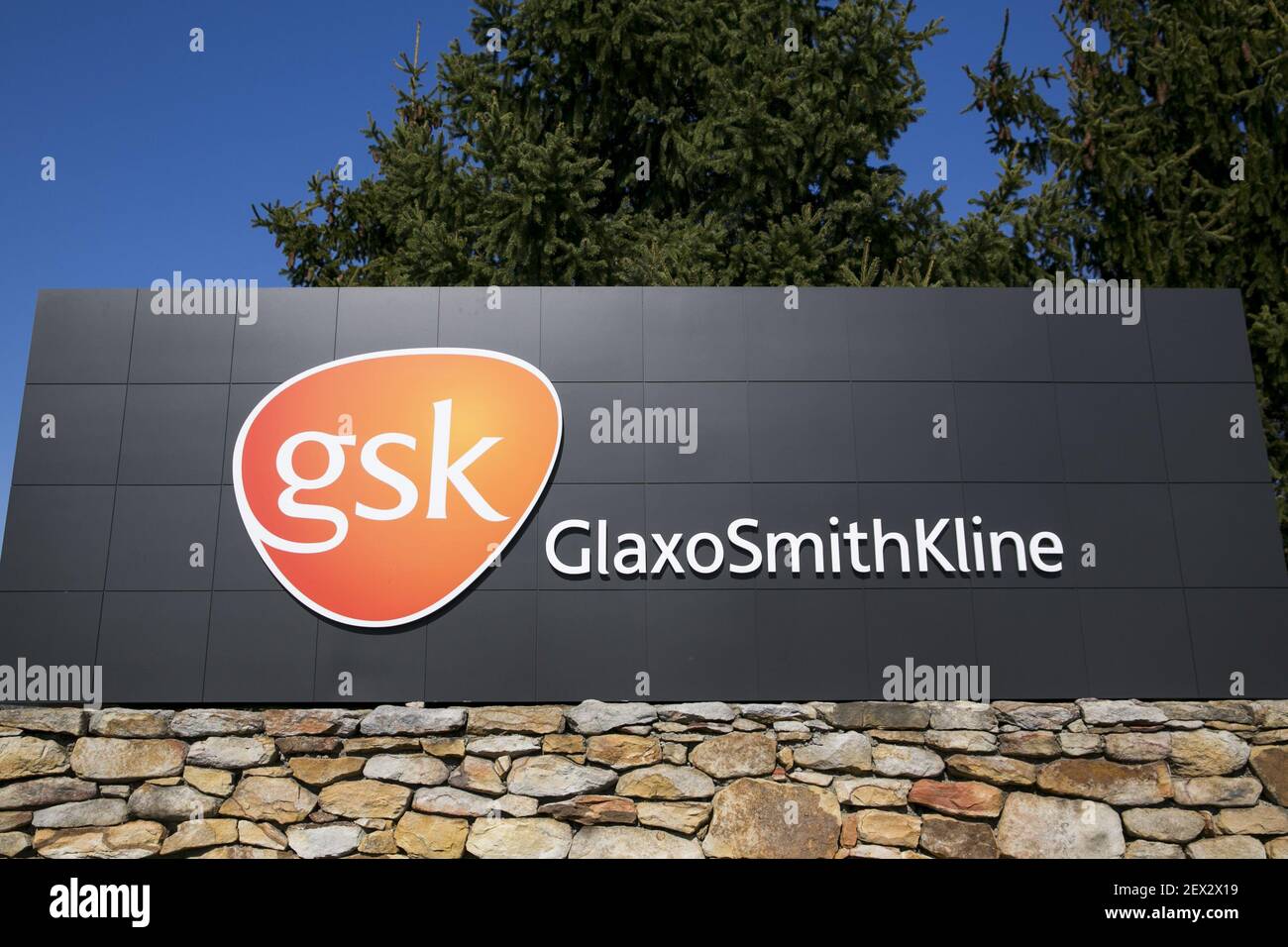 A logo sign outside a facility occupied by GlaxoSmithKline, in ...