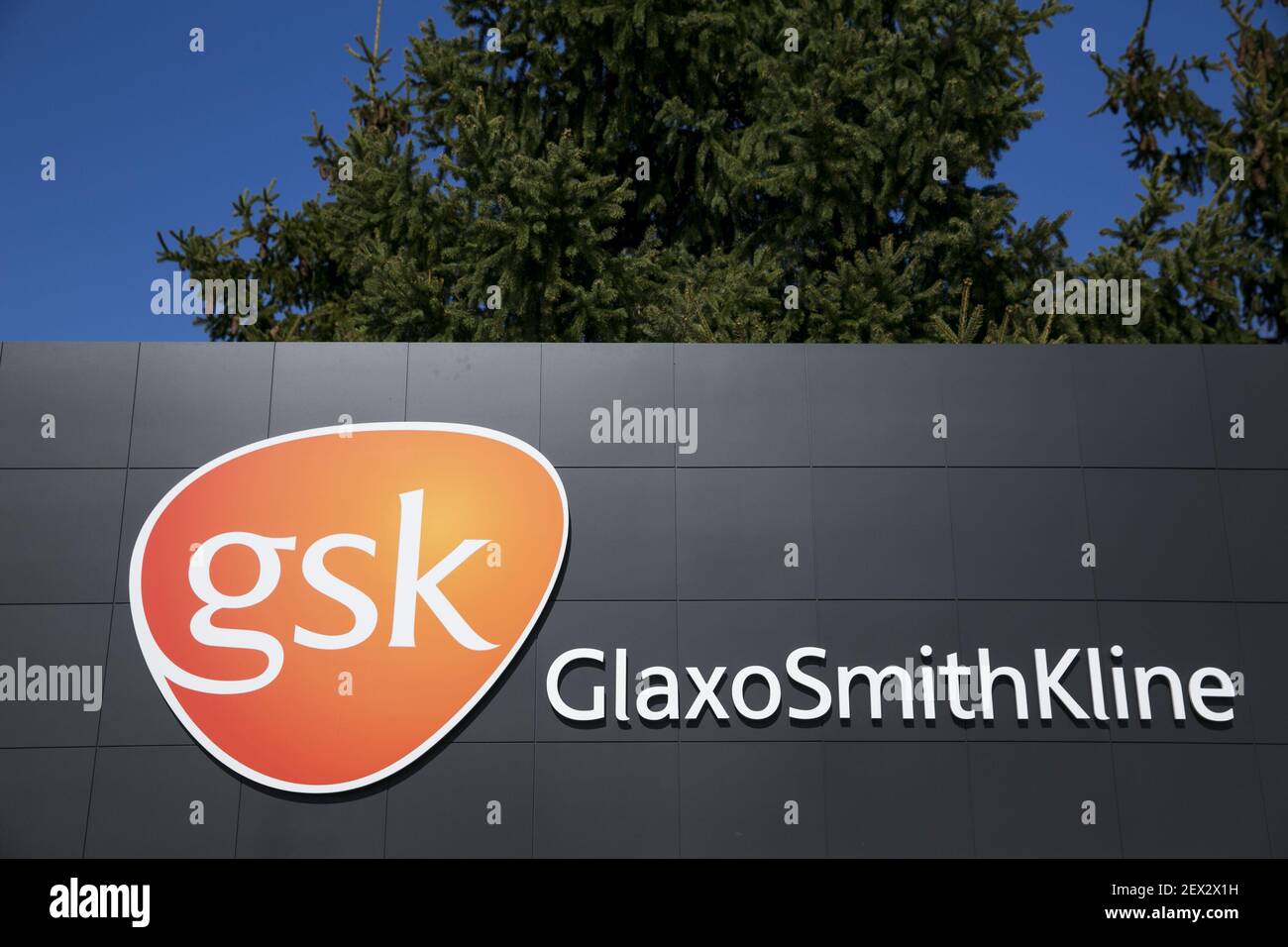 A logo sign outside a facility occupied by GlaxoSmithKline, in ...