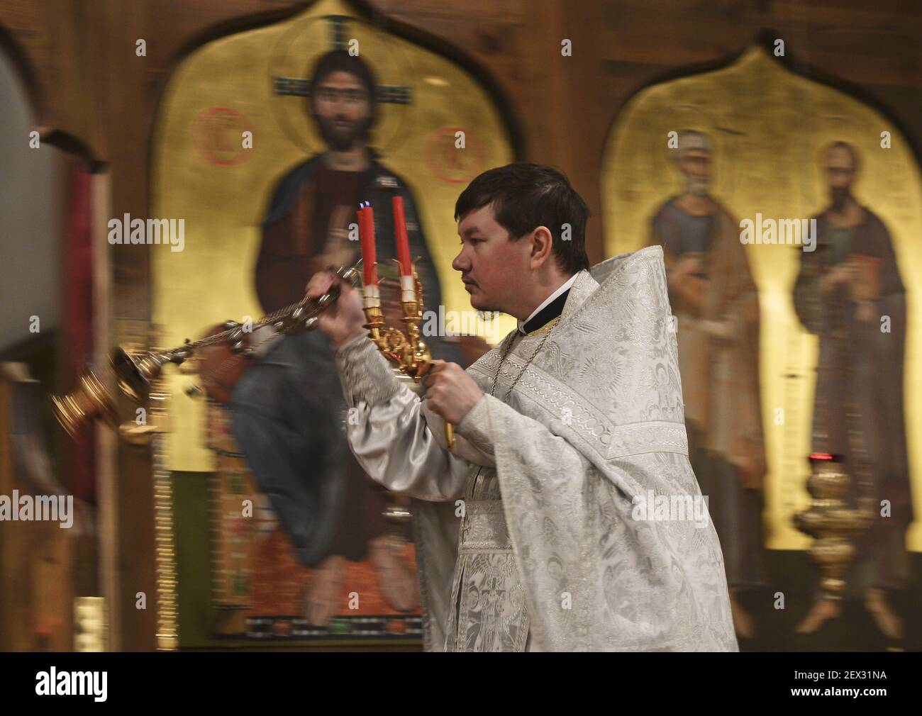 Father Nikolay Evseev during Easter celebrattion as Orthodox Christians ...