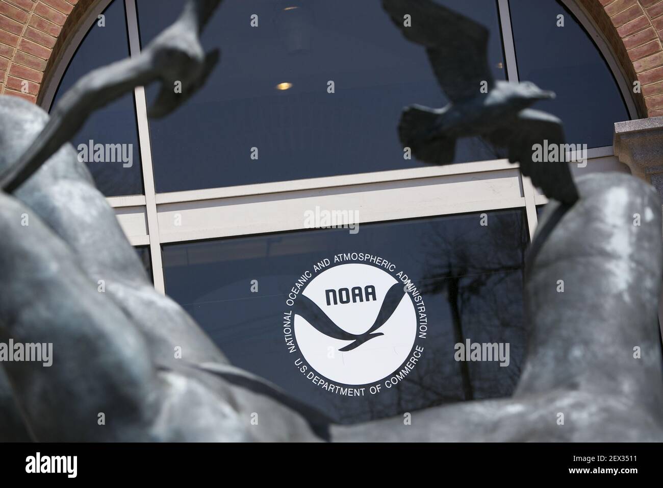 An exterior view of the headquarters of the National Oceanic and ...