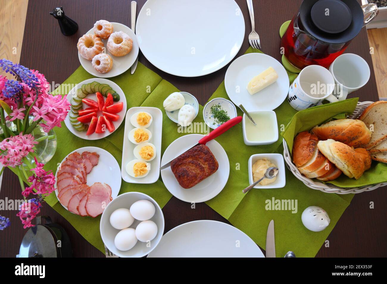 Breakfast table in Poland. Easter foods in Europe Stock Photo - Alamy