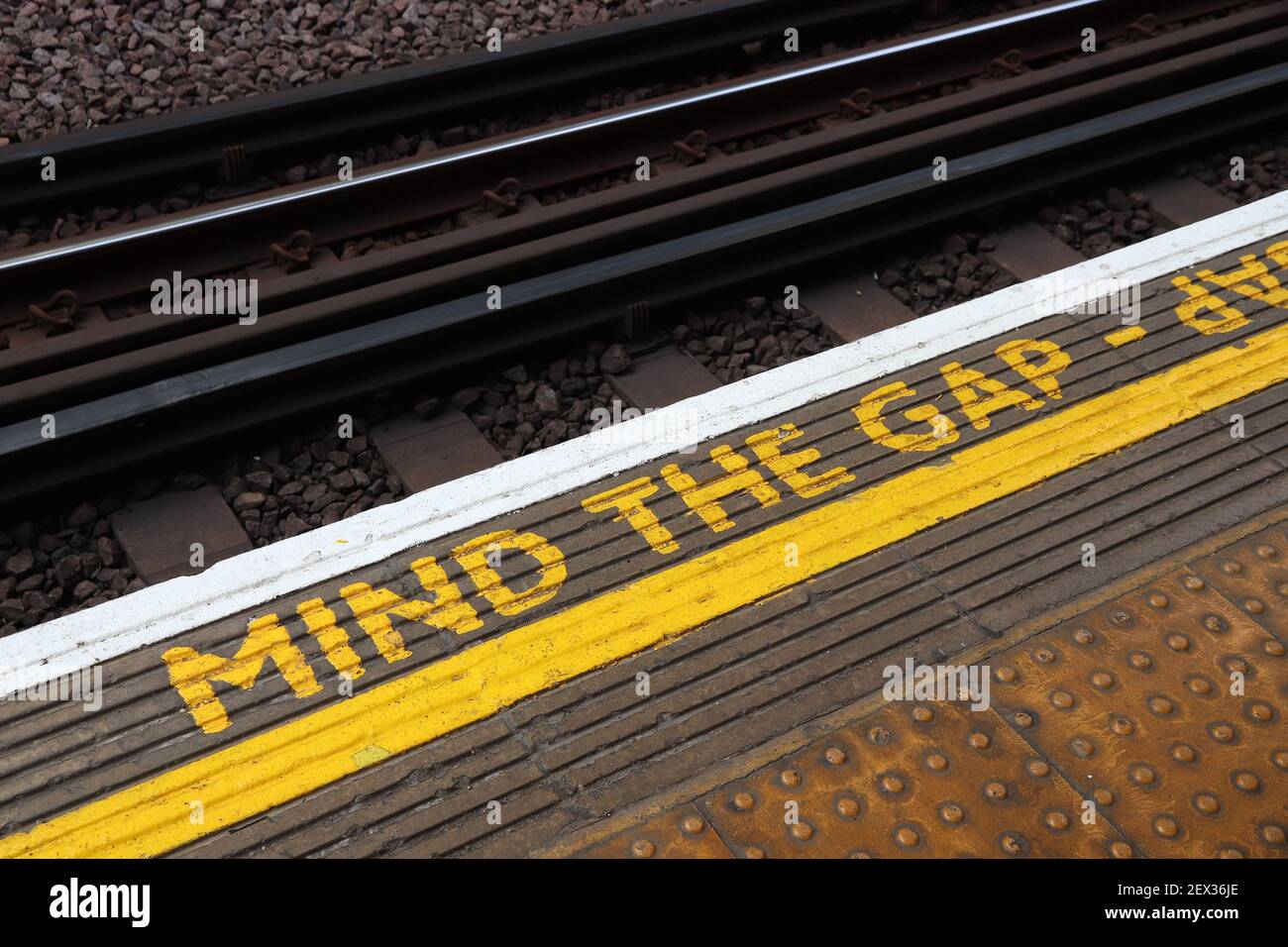 London subway public transportation warning: mind the gap Stock Photo ...
