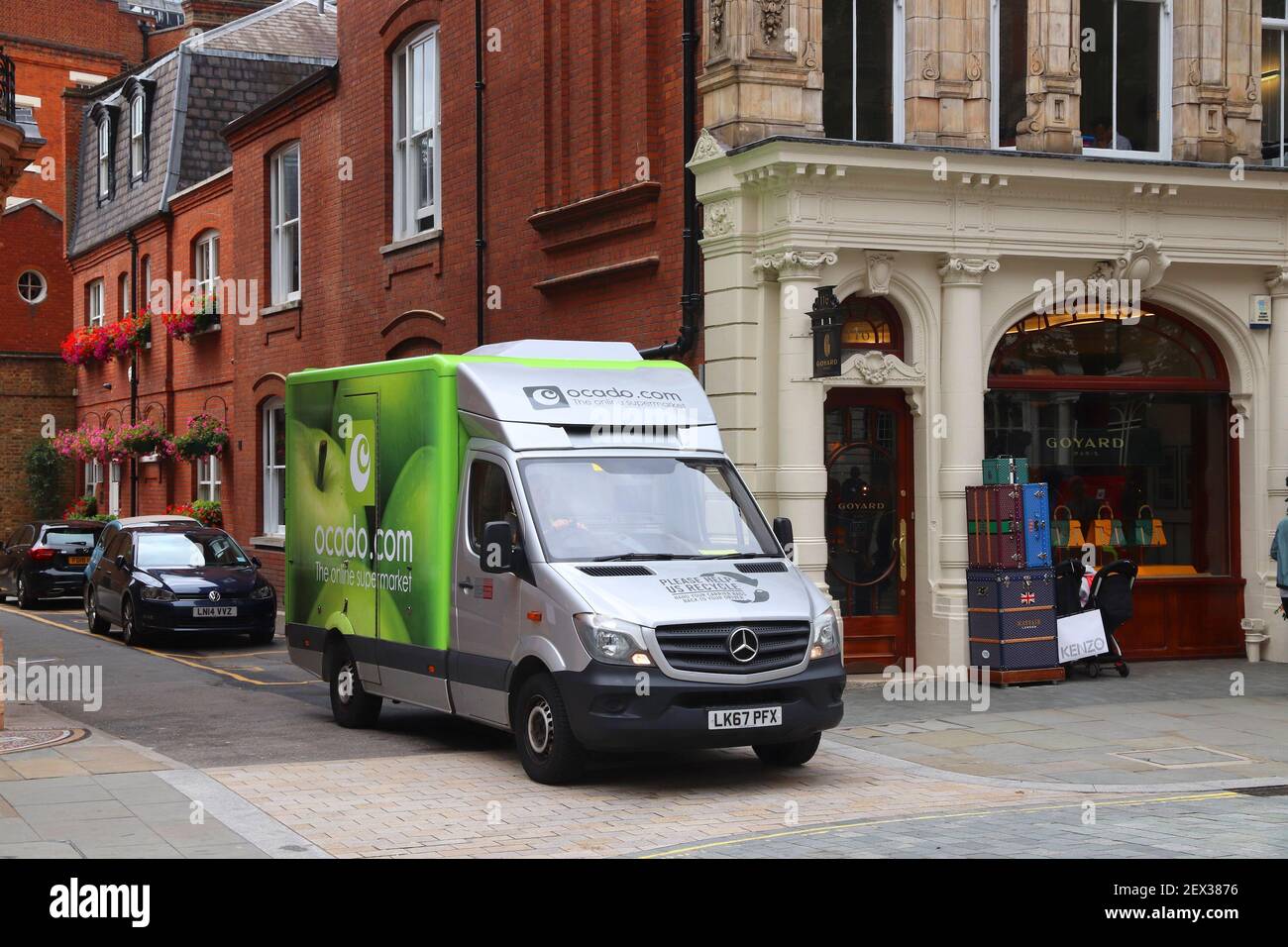 LONDON, UK - JULY 15, 2019: Ocado grocery delivery Mercedes Sprinter ...