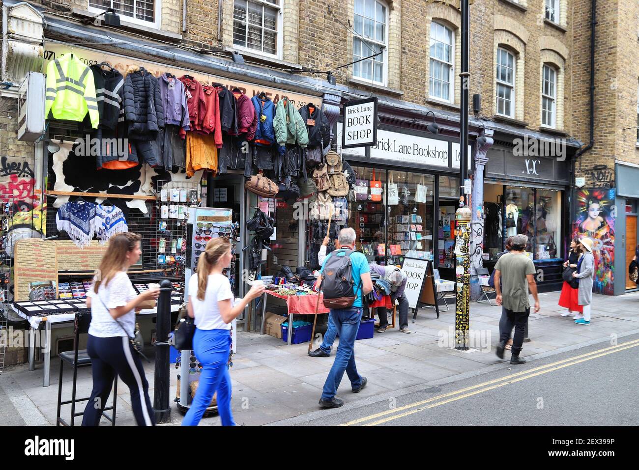 LONDON, UK - JULY 13, 2019: People visit Brick Lane street in ...