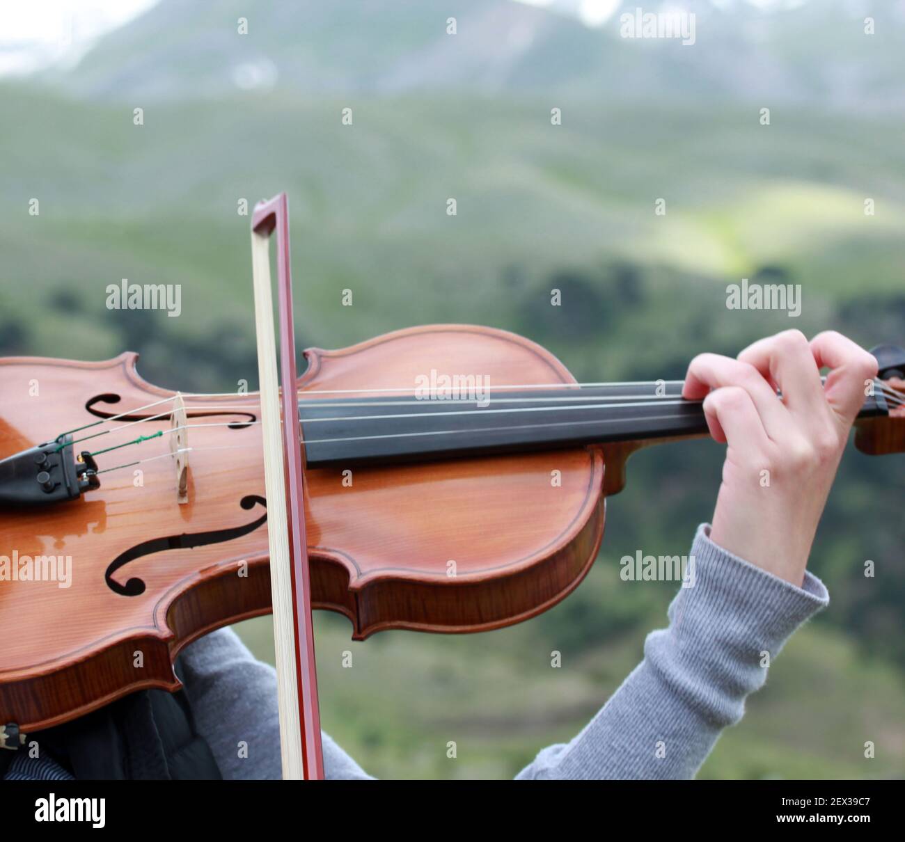 Female violinist playing the violin in nature Stock Photo - Alamy