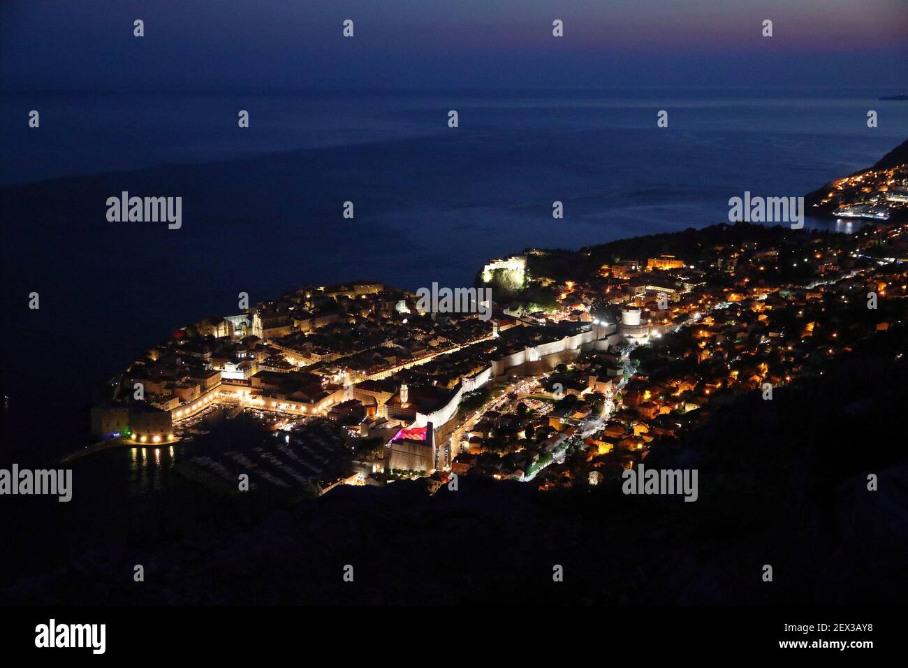 Dubrovnik city lights. Night view of Dubrovnik, Croatia Stock Photo - Alamy