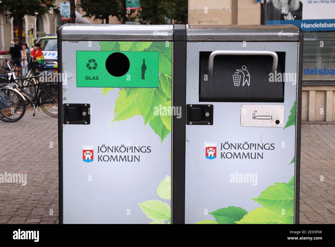 JONKOPING, SWEDEN - AUGUST 25, 2018: BigBelly trash compacting public ...