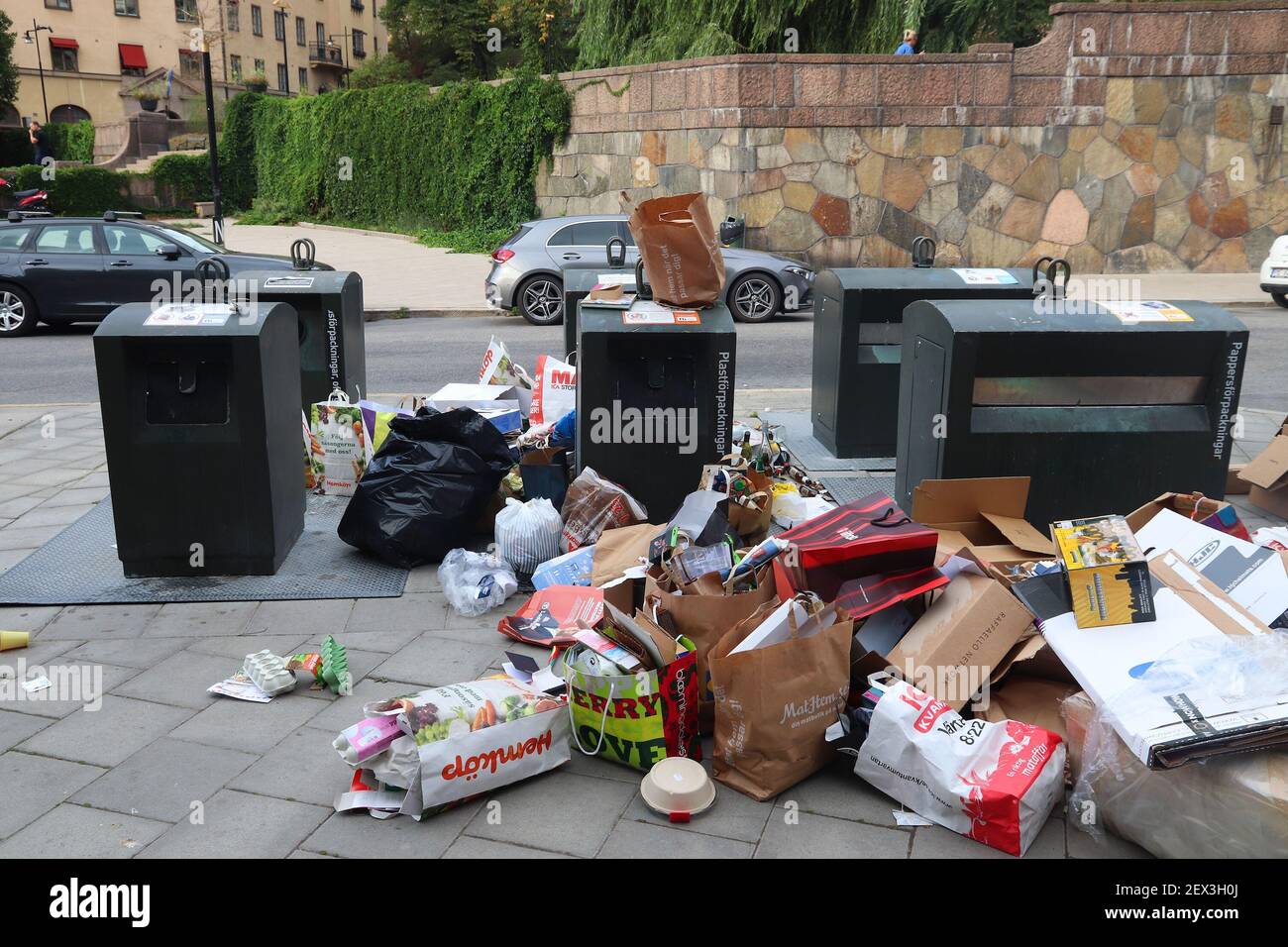 STOCKHOLM, SWEDEN - AUGUST 24, 2018: Overflowing sorted paper waste in ...