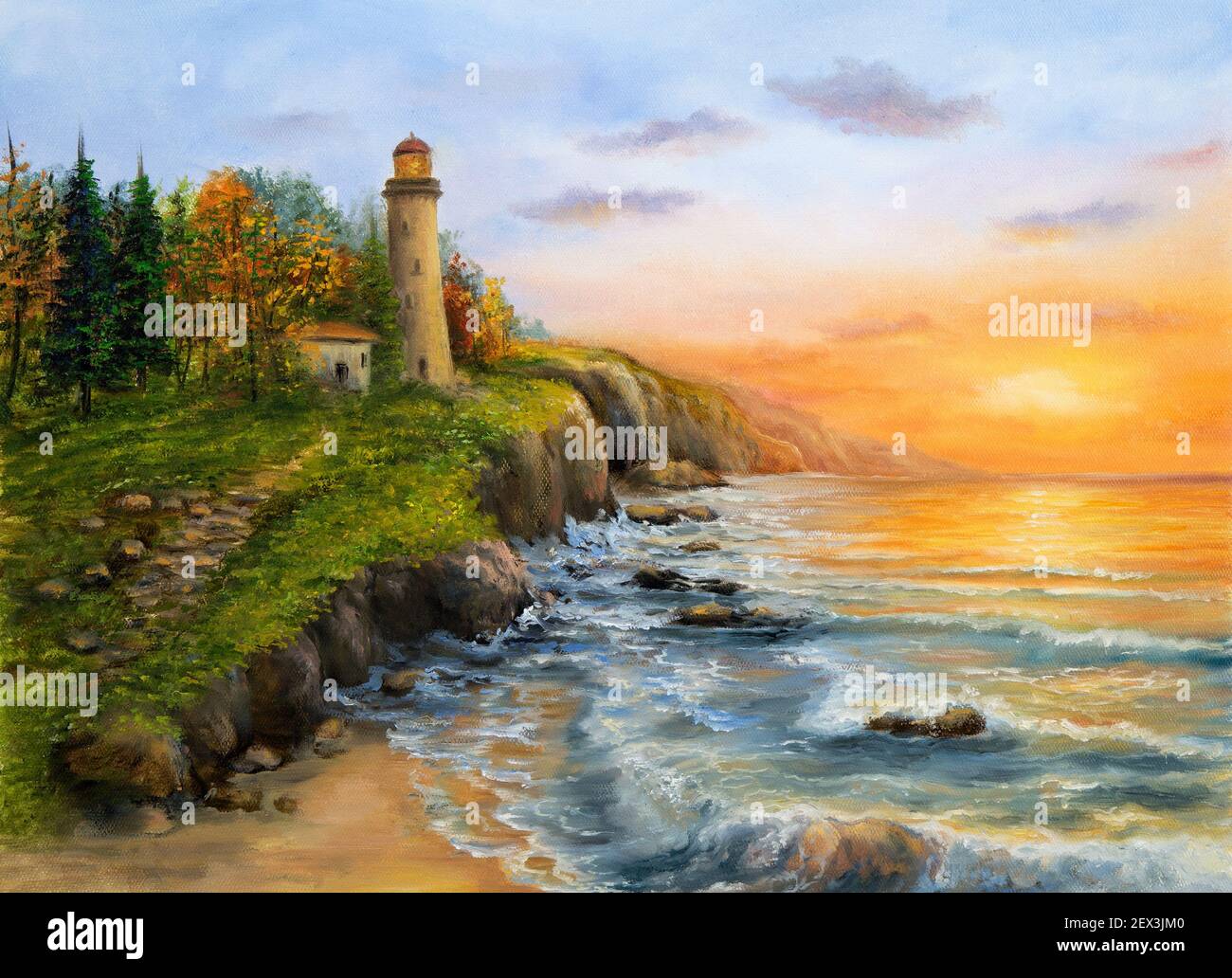 Lighthouse Sunset Paintings