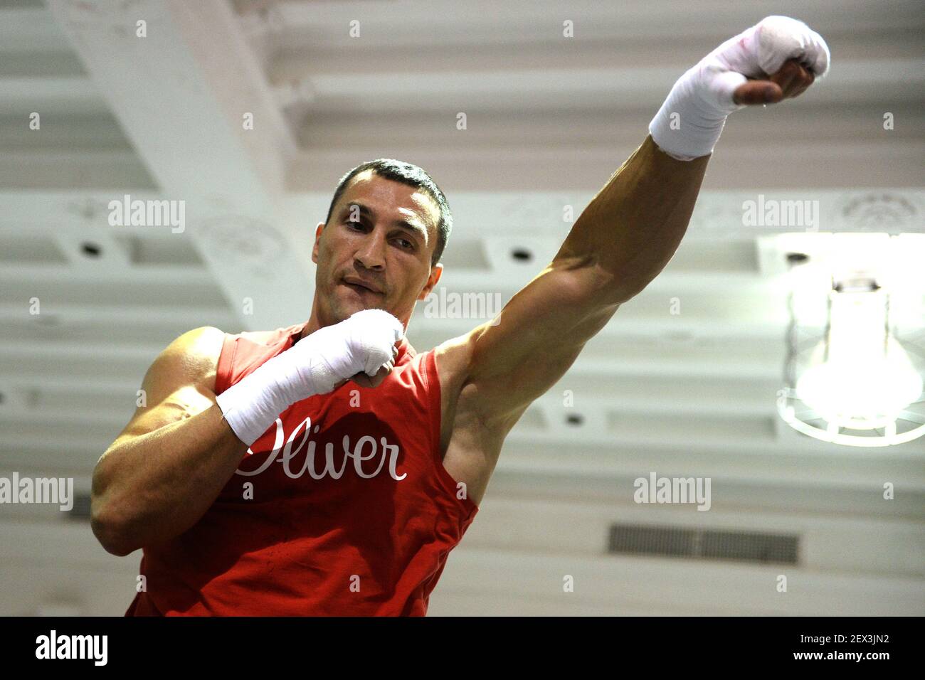 Professional heavyweight boxer Wladimir Klitschko warms up before ...