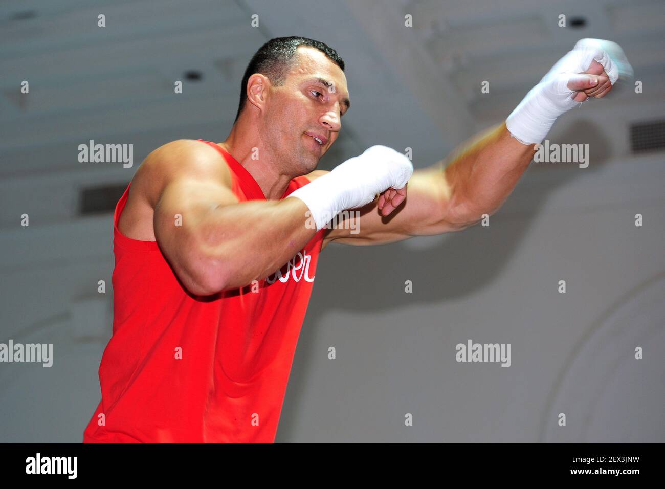 Professional heavyweight boxer Wladimir Klitschko warms up before ...