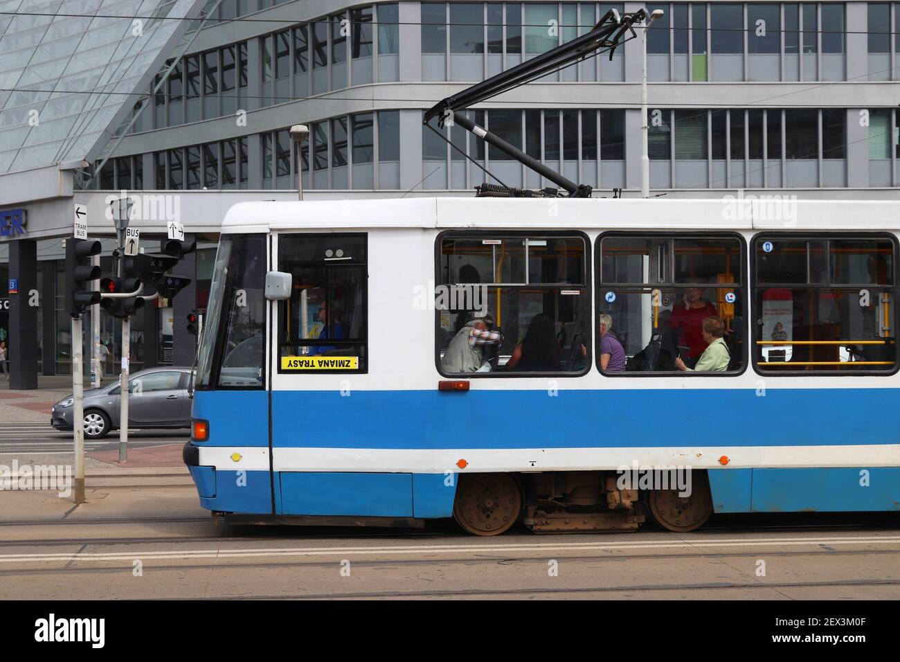 WROCLAW, POLAND - MAY 11, 2018: People ride public transportation city ...