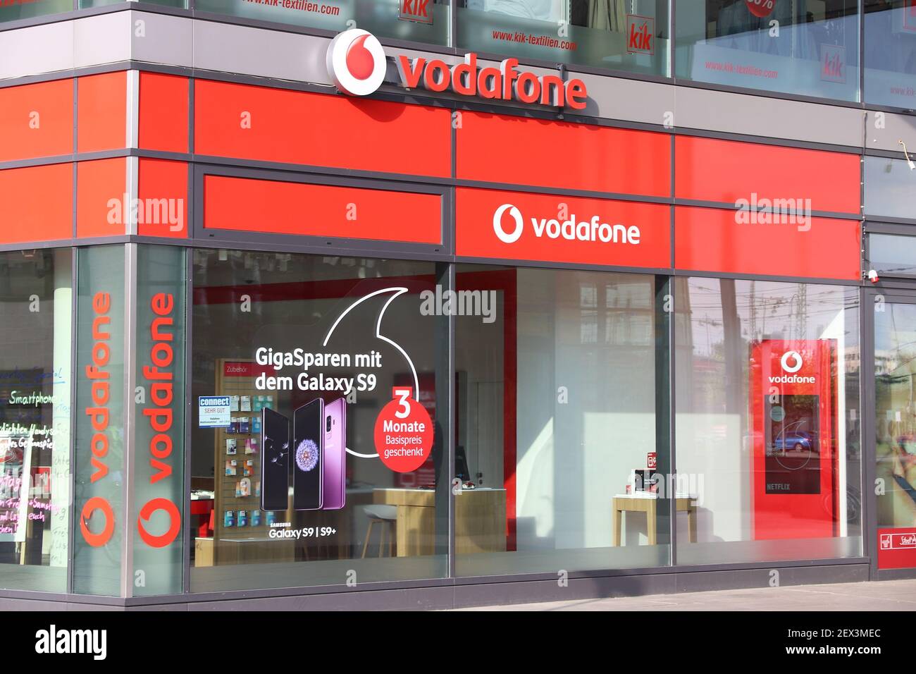 DRESDEN, GERMANY - MAY 10, 2018: Vodafone mobile phone shop in Dresden ...