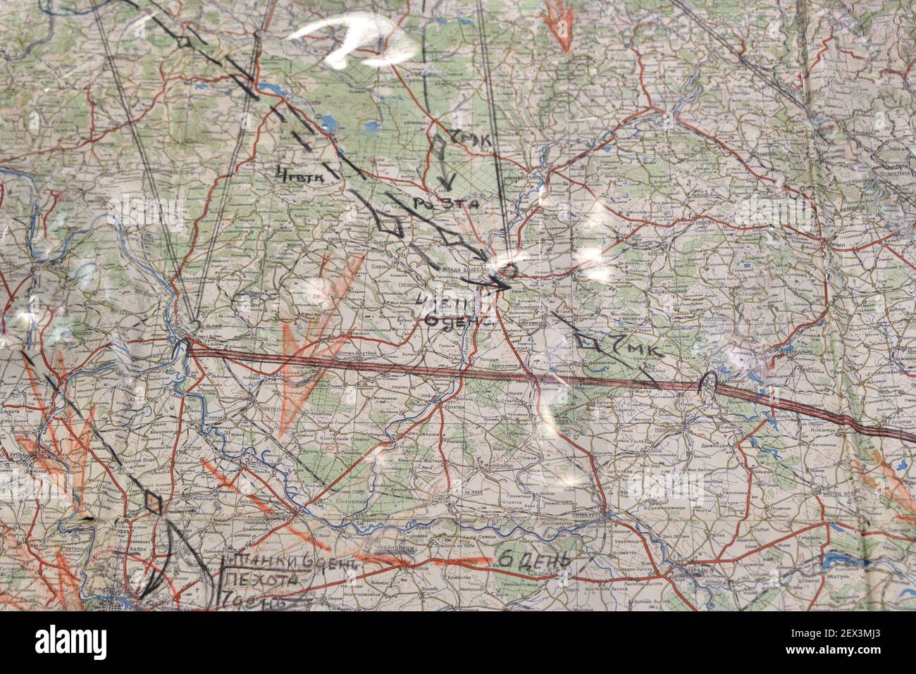 A Soviet strategic map of the Leipzig-Dresden area in 1945, on display ...