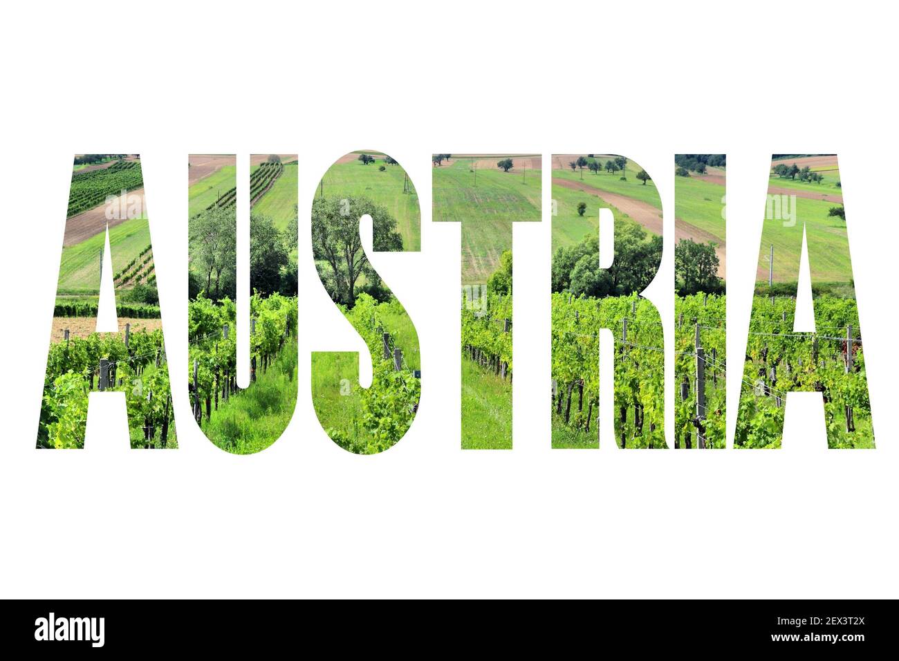 Austria sign - country name with background travel photo. Text isolated ...