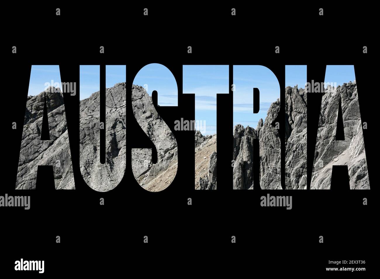 Austria sign - country name with background travel photo. Text isolated ...