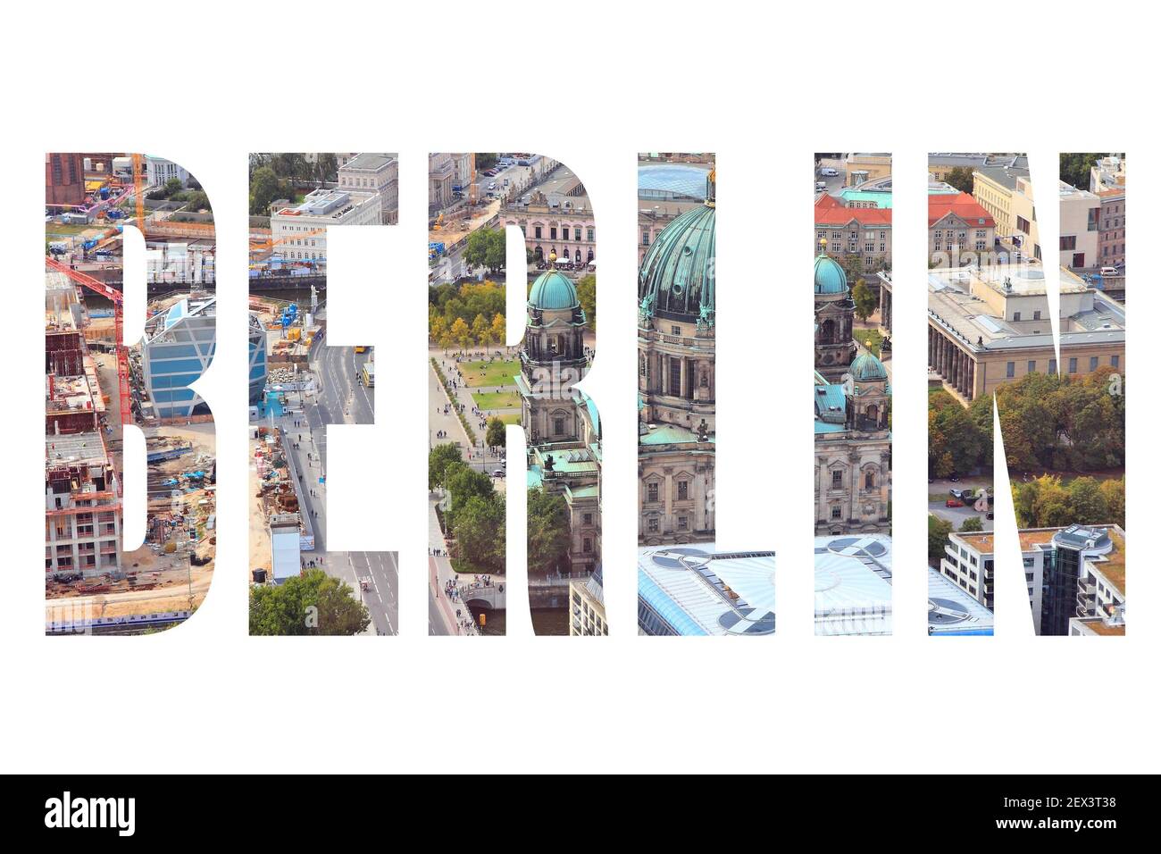 Berlin, Germany - city name word with photo in background. Isolated on ...