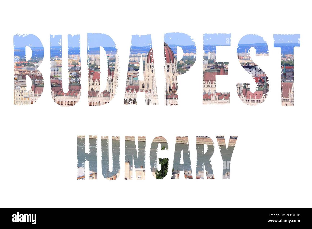 Budapest, Hungary sign - country name with background travel postcard ...