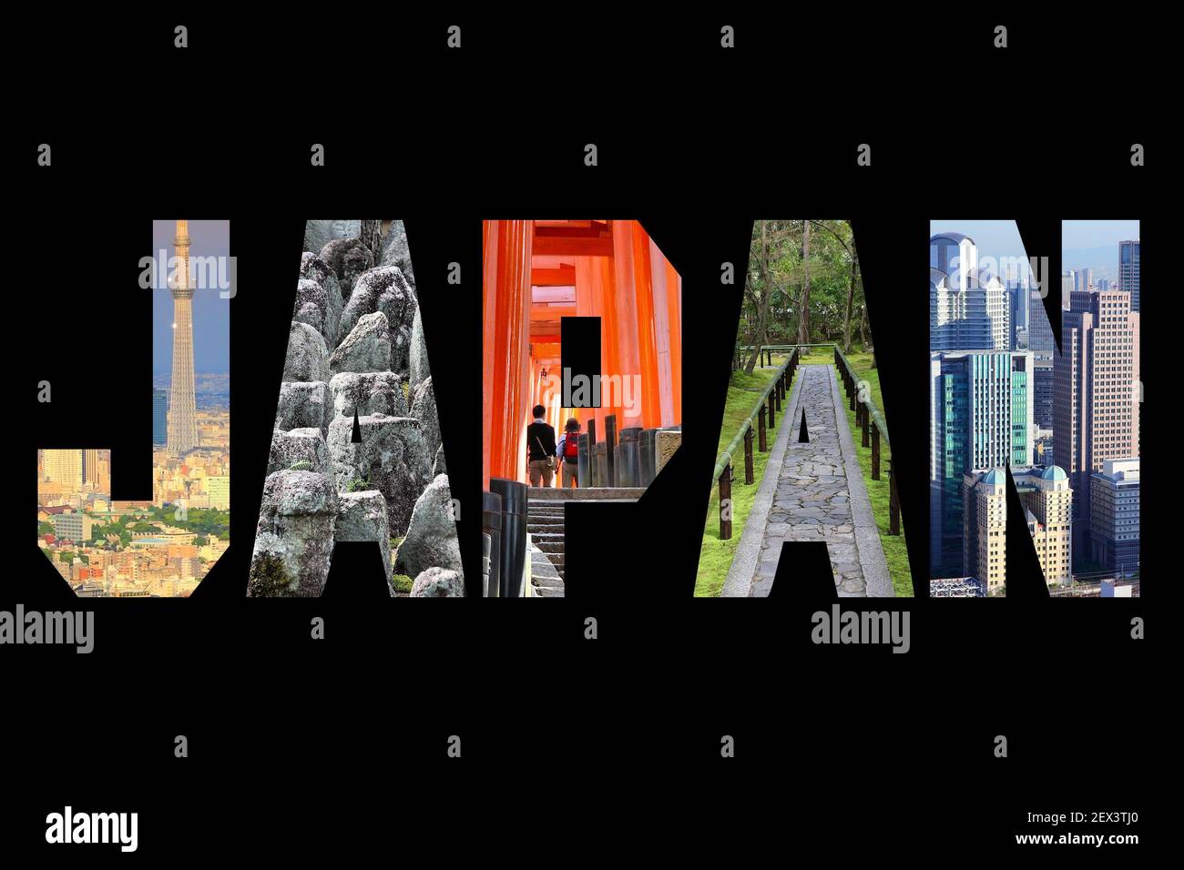 Japan photo collage with Tokyo, Osaka and Kyoto - word sign Stock Photo ...