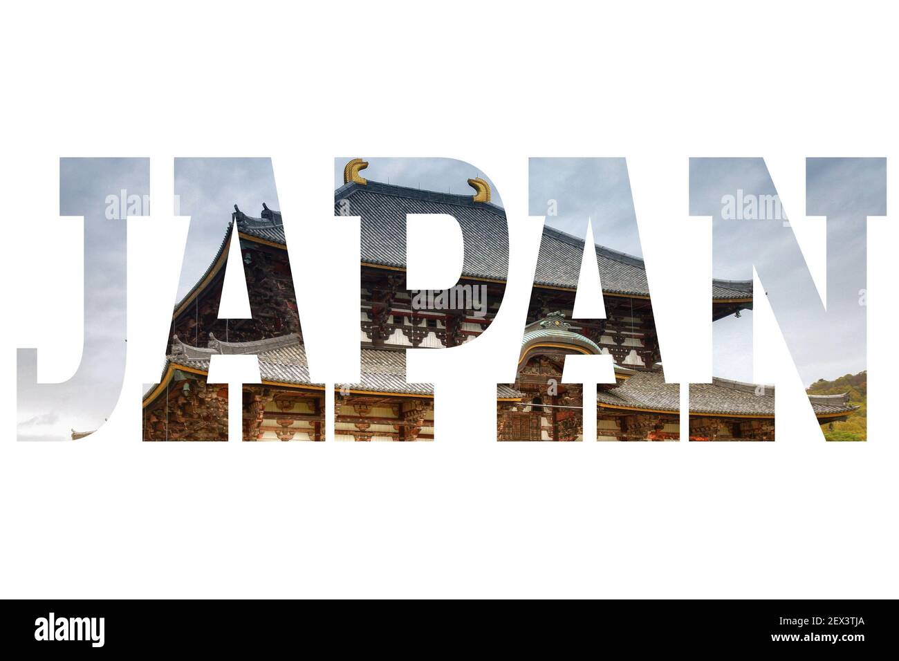 Japan sign - country name with background travel photo. Text isolated ...