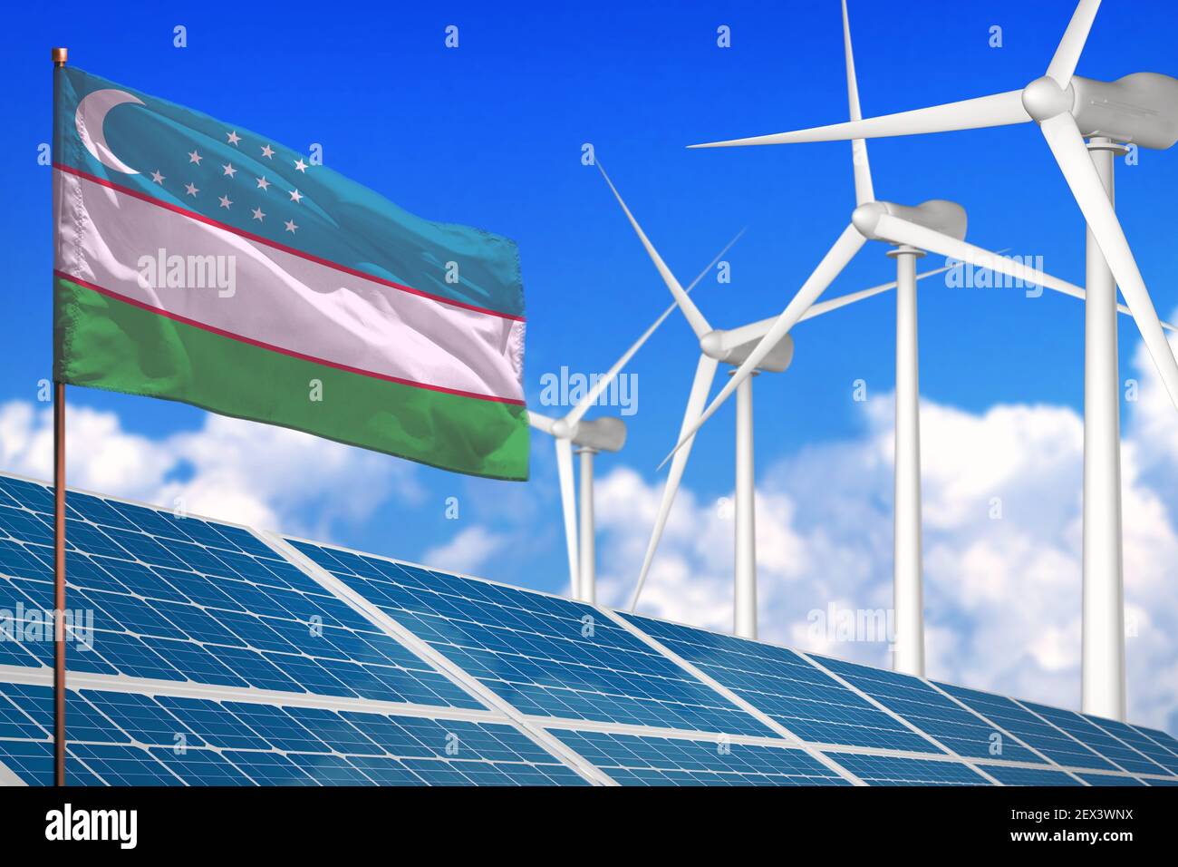 Uzbekistan solar and wind energy, renewable energy concept with ...