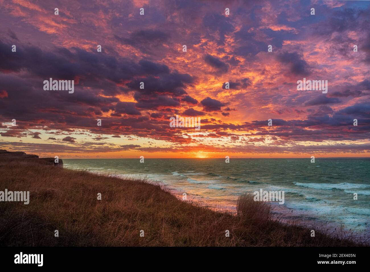 Sunset on the heights of the cliffs of Cap Blanc-nez, Opal Coast, Hauts ...
