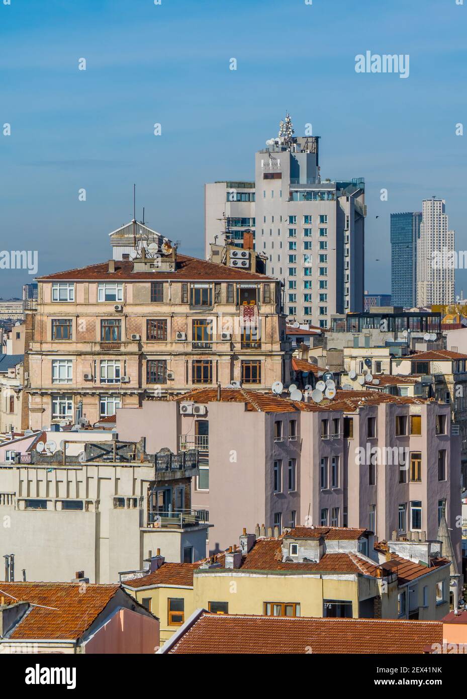 Istanbul, Turkey - February 2, 2021 - aerial panorama view of old and ...
