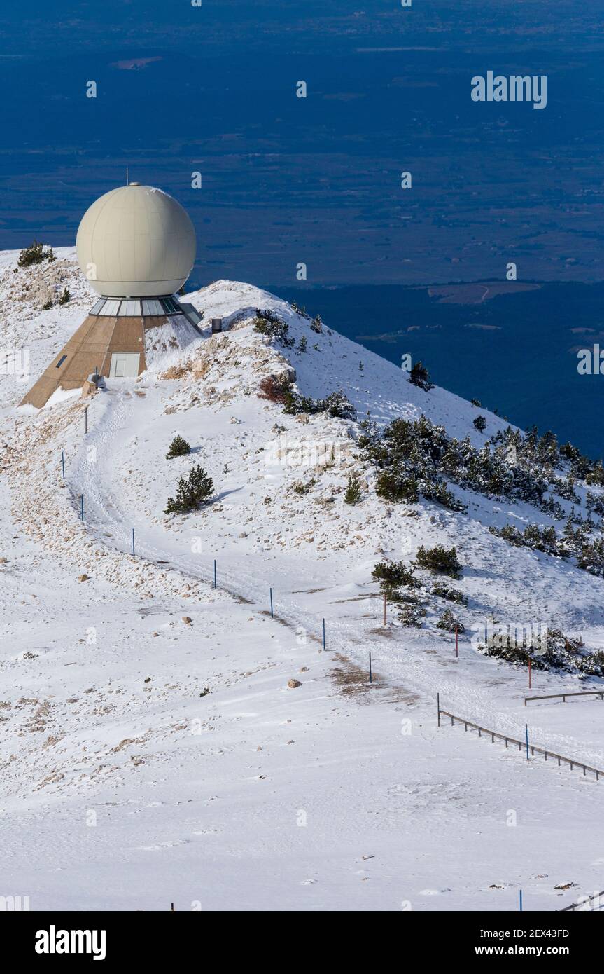The Radome in the limestone scree on the northern slope of the summit ...