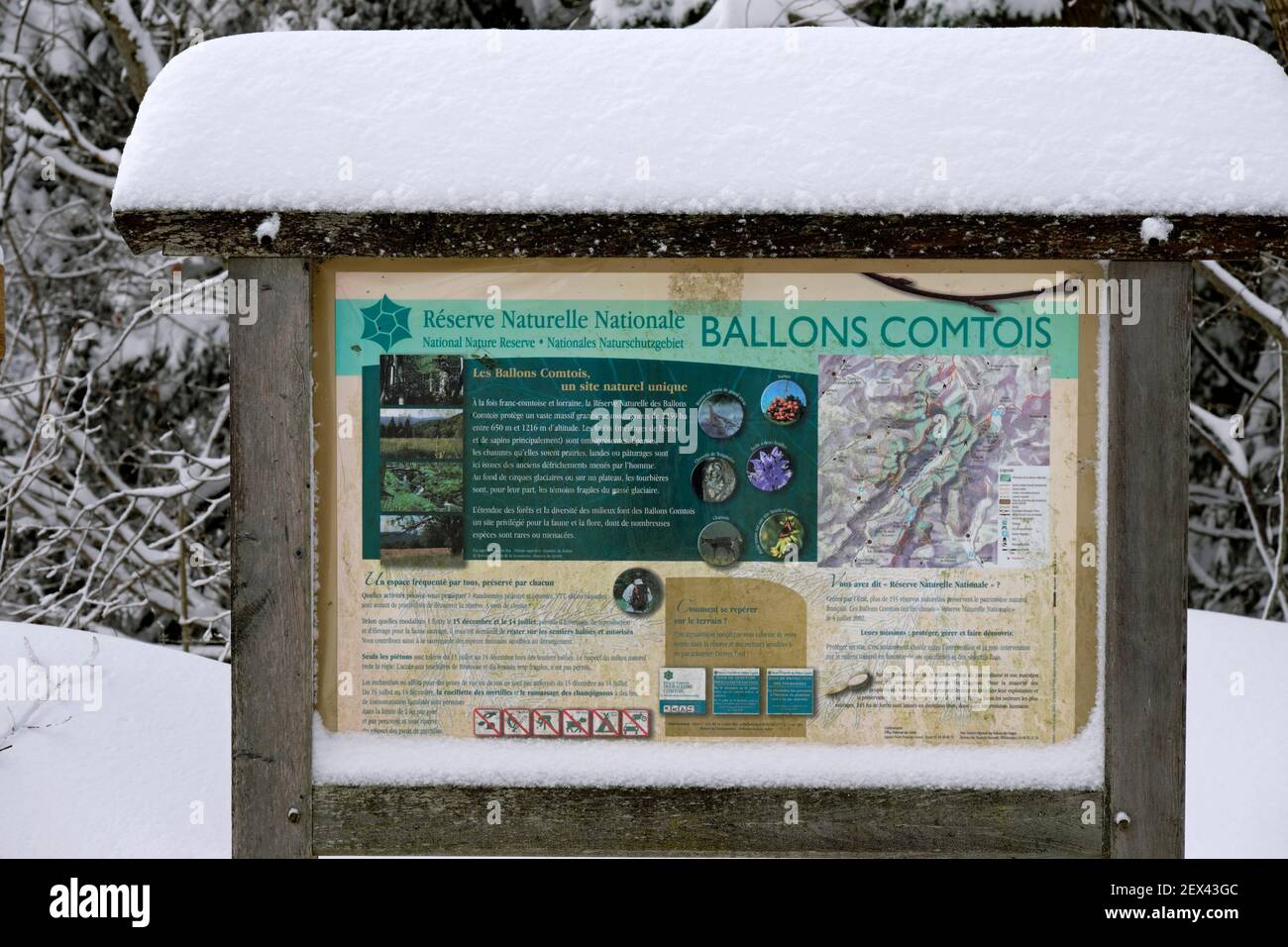 Sign Reserve naturelle des Ballons Comtois, snow, winter, Ballon d ...