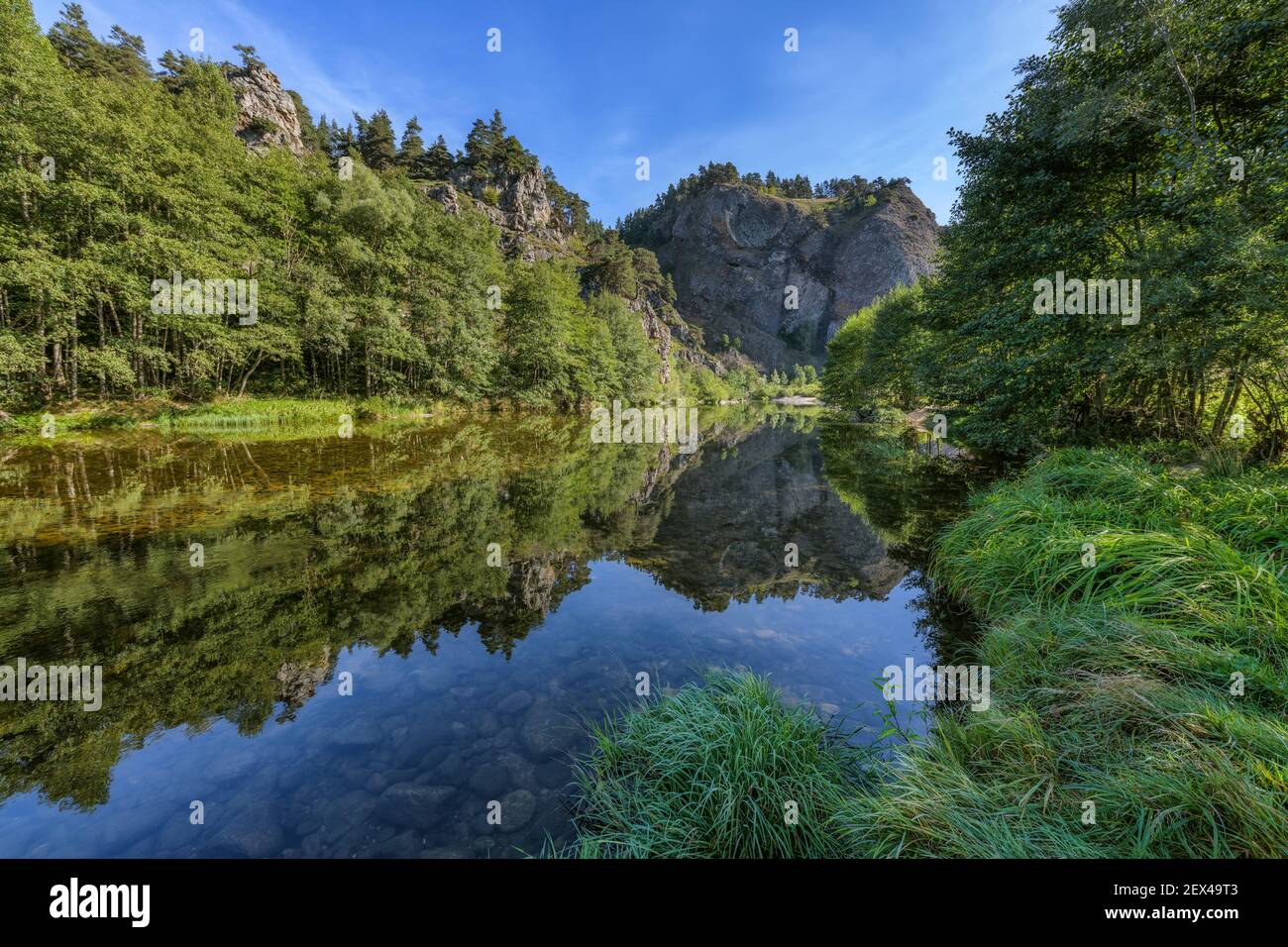 The Loire river near its source and the neck of Arlempdes. Neck of ...