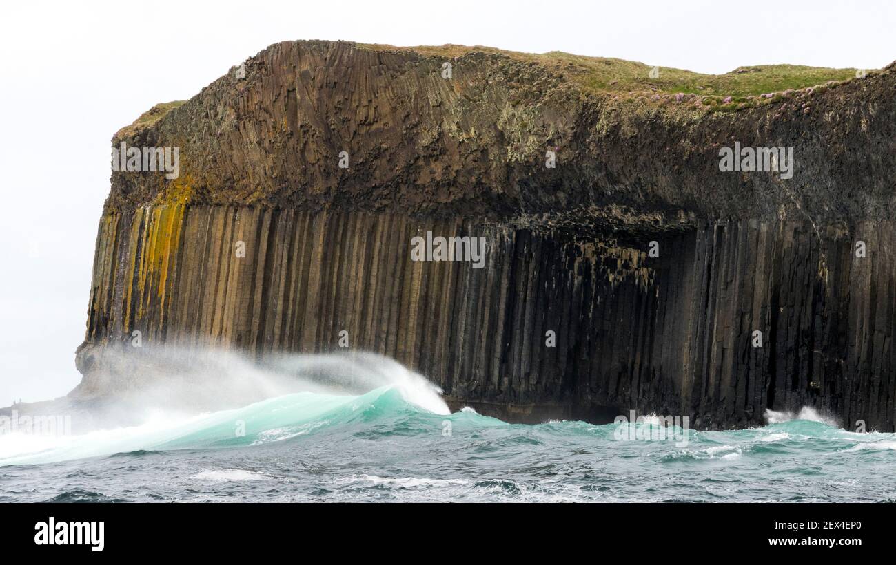 Geological landscape, basaltic organs on the island of Staffa, Scotland ...