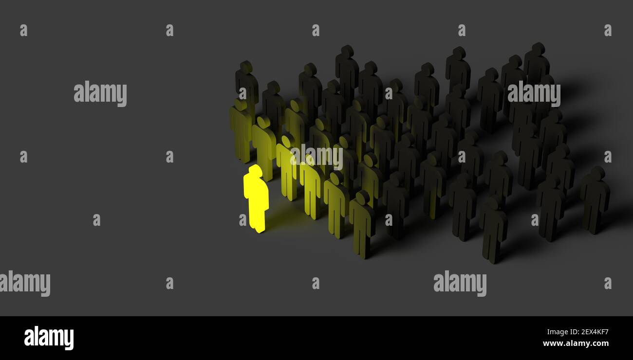 Authentic leadership concept: Many 3d rendered stick men silhouettes ...