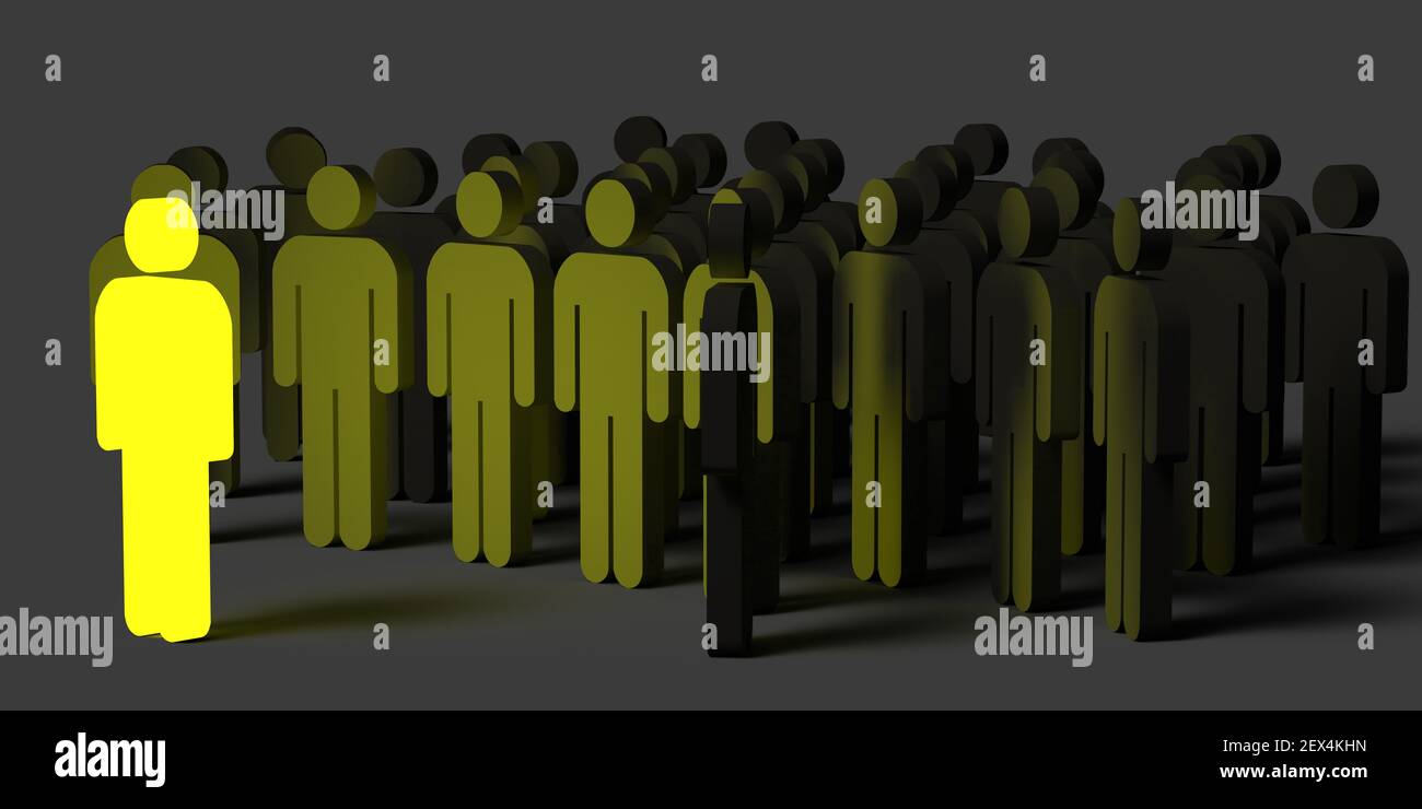 Authentic leadership concept: Many 3d rendered stick men silhouettes ...