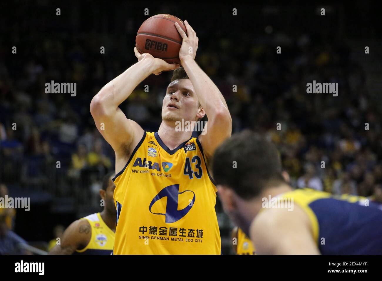 Leon Radosevic, #43, shoots a free throw during the BBL playoff game ...