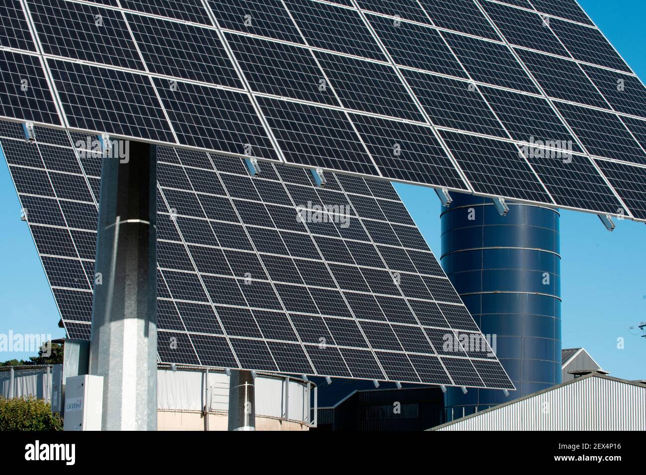 Tracker-type solar panel in a pig farm in Beuzec-Cap-Sizun, Finistere ...