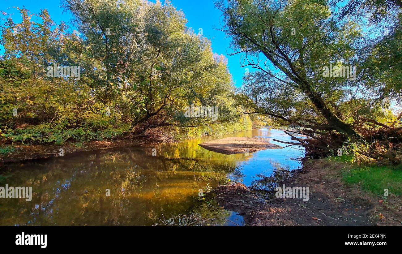 Secondary branch of the Loire River in water with an island on the ...