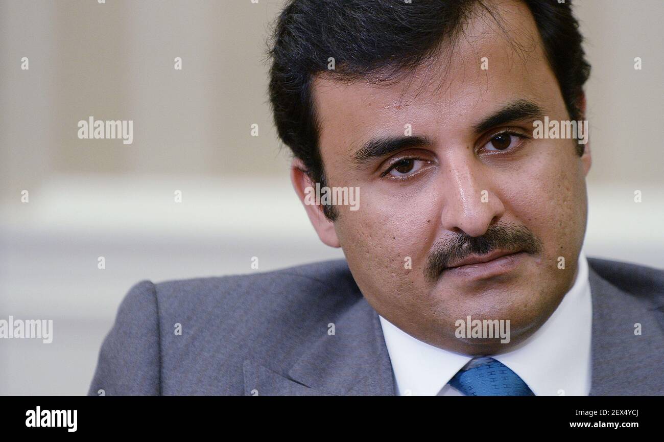 The Amir of Qatar, His Highness Sheikh Tamim bin Hamad al Thani looks ...