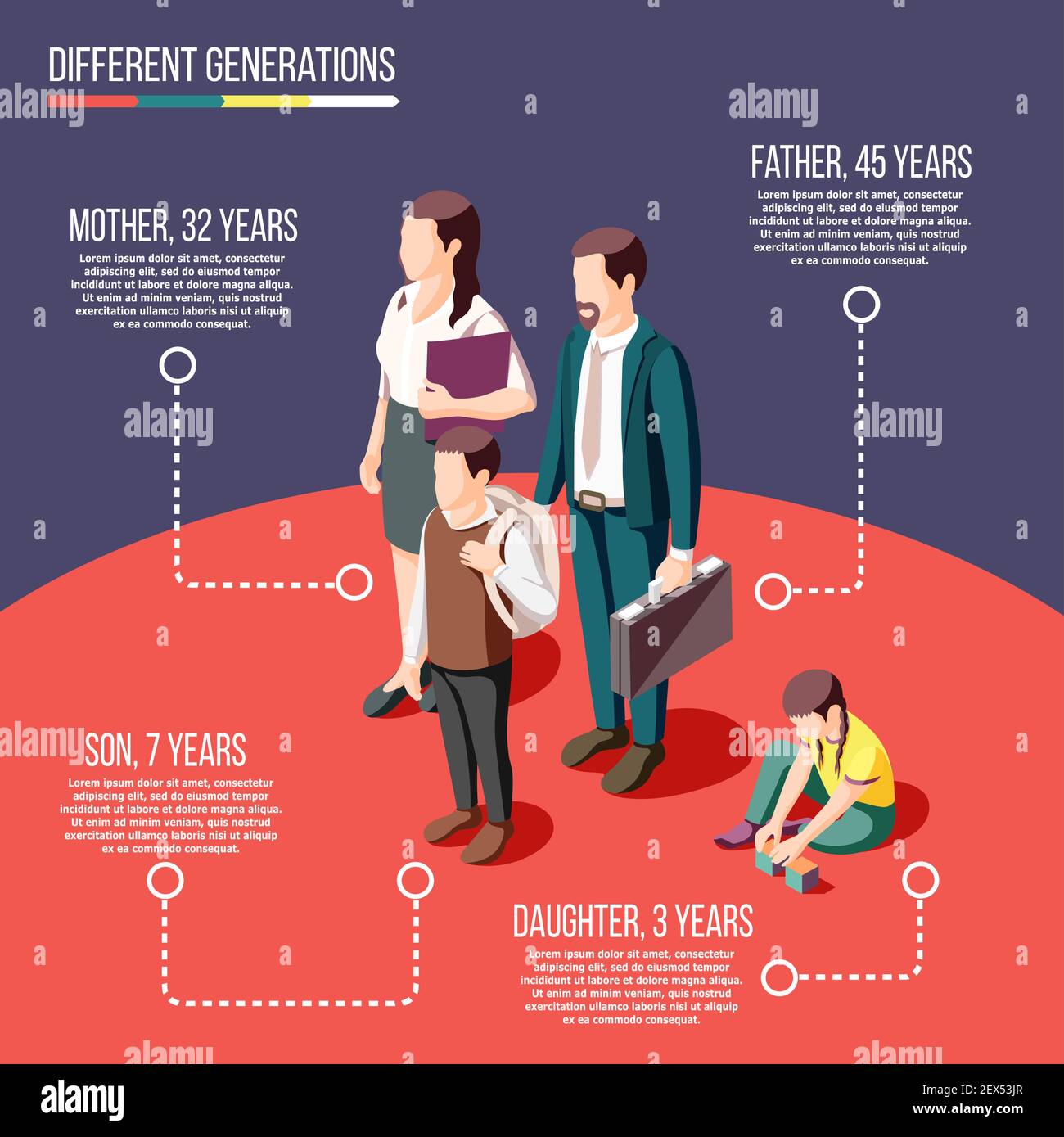 Different generations isometric poster with parents son and daughter ...