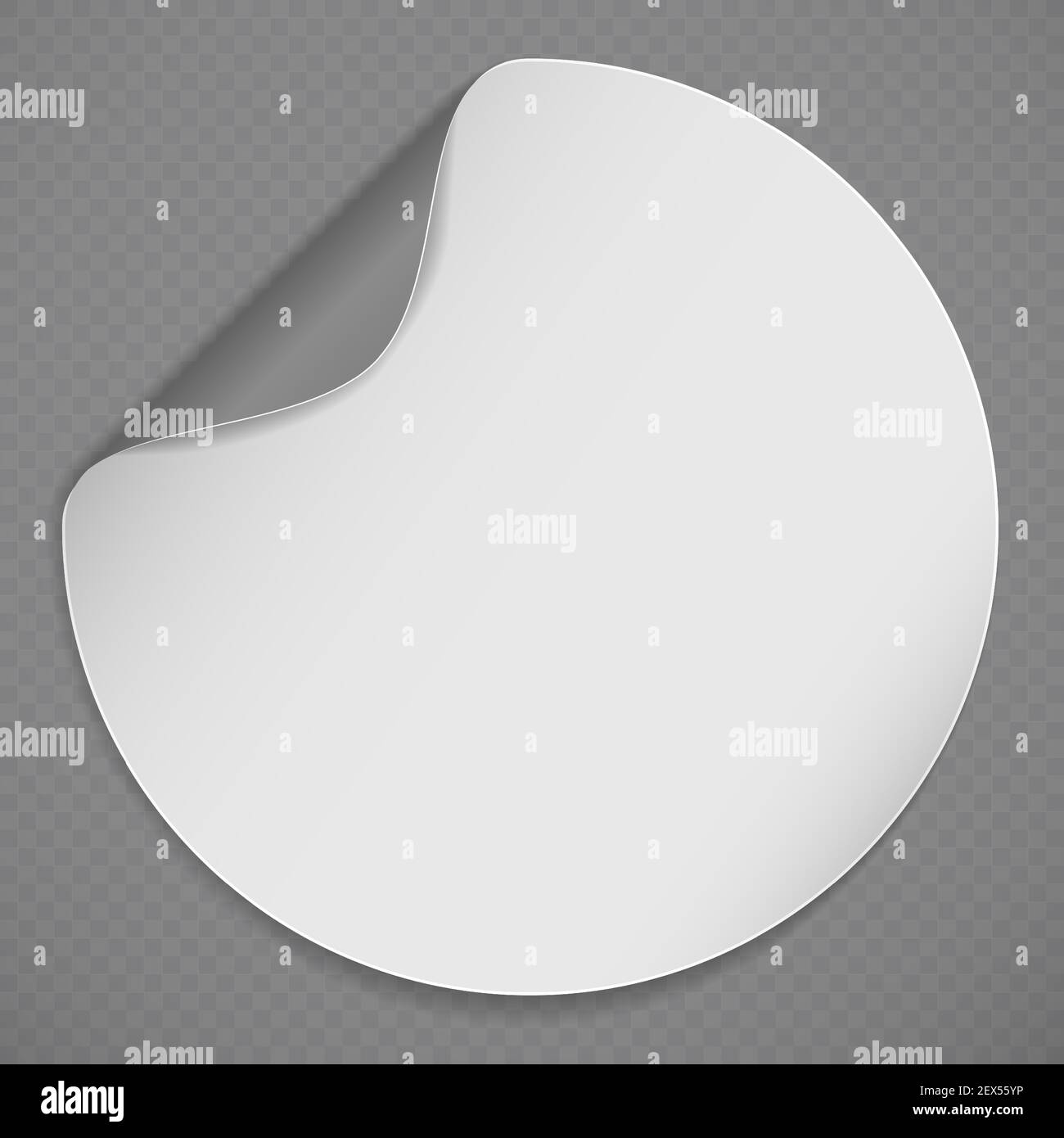 Set of white and colorful round stickers with folded corner on grey ...