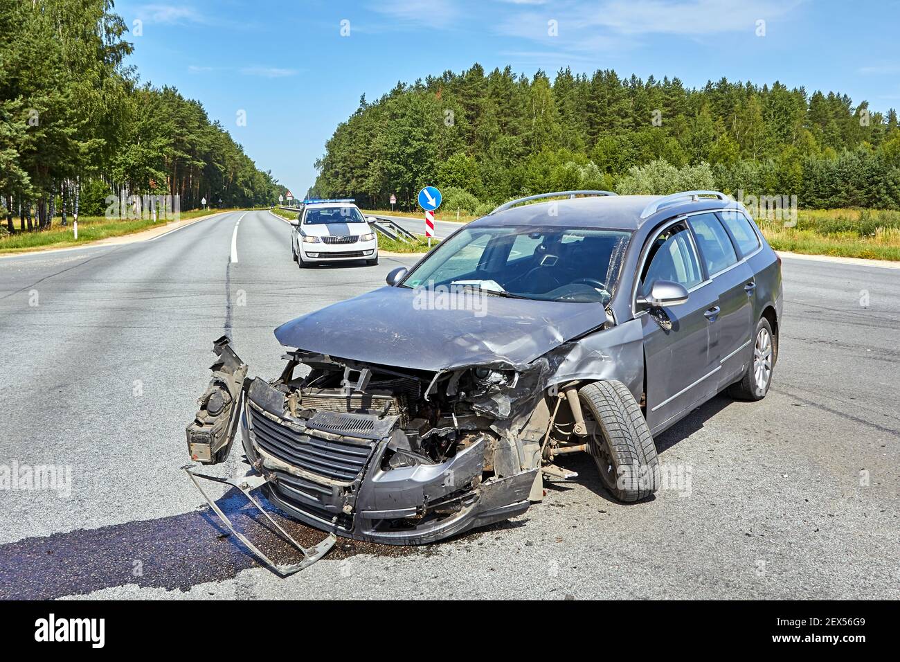 June 15,2020, Ogre, Latvia: car after accident on a road because of ...