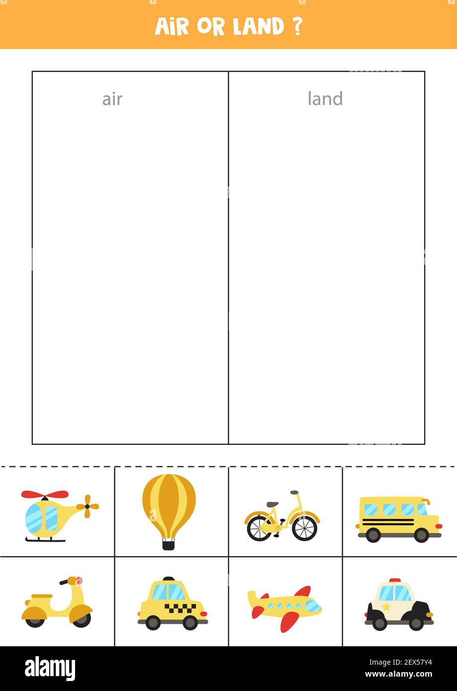 Air or land transport. Match cards with transportation means. Logical ...