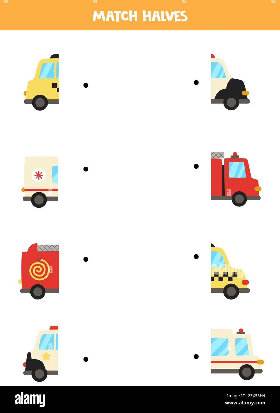 Match halves of cartoon transportation means. Logical game for kids ...