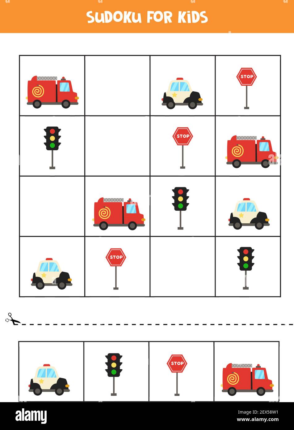 Sudoku for preschool kids. Logical game with transport Stock Vector ...