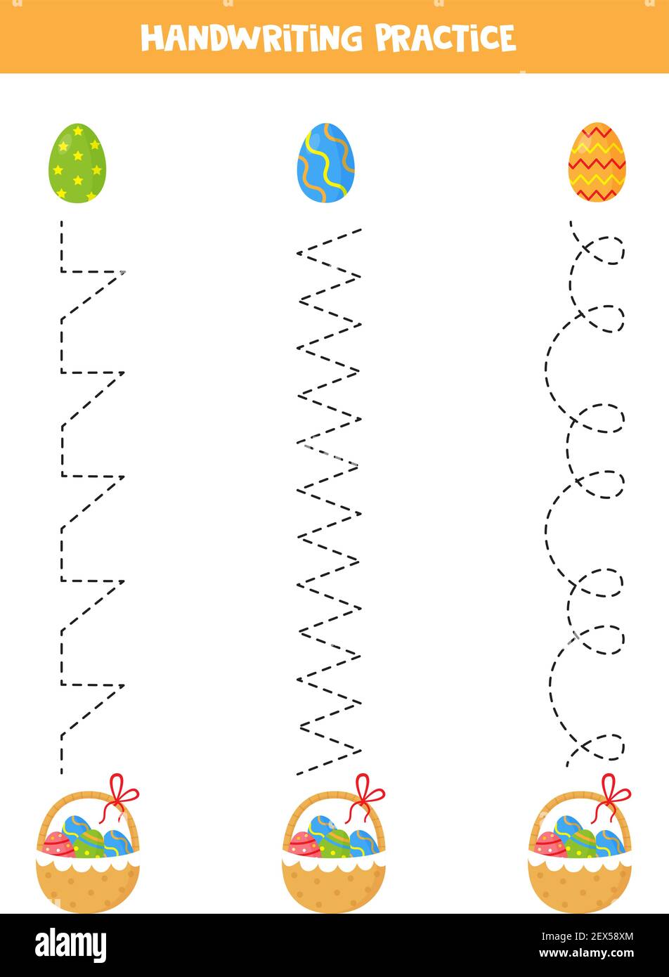 Tracing lines for kids with Easter eggs and Easter basket. Handwriting ...