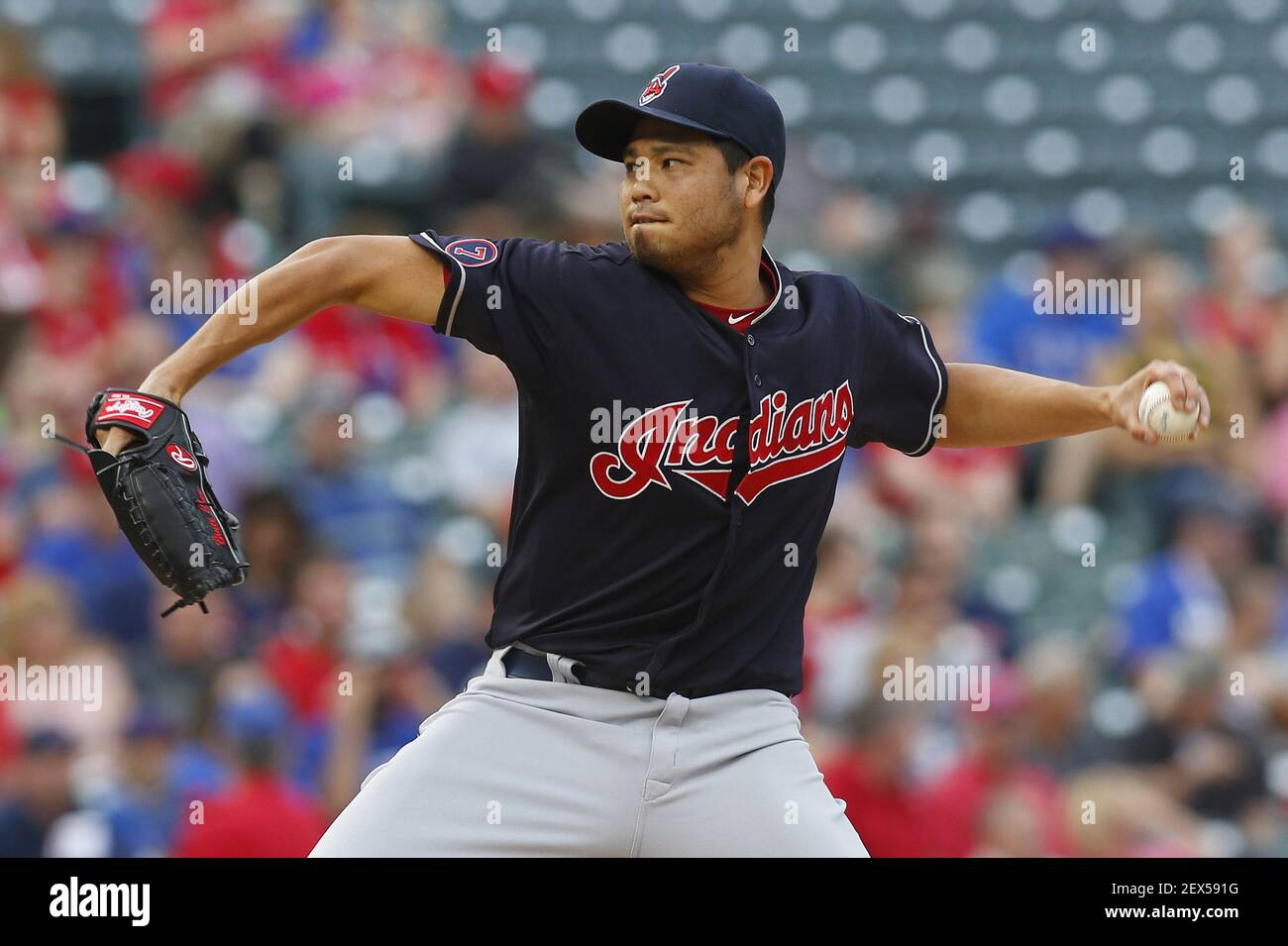 Cleveland Indians starting pitcher Bruce Chen works against the Texas ...