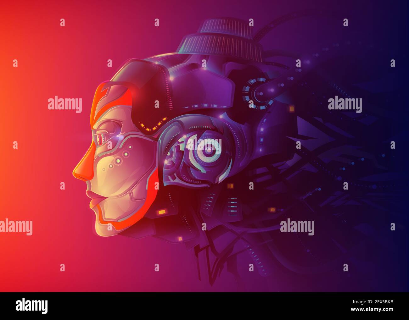 A futuristic vector illustration of a powerful female artificial ...