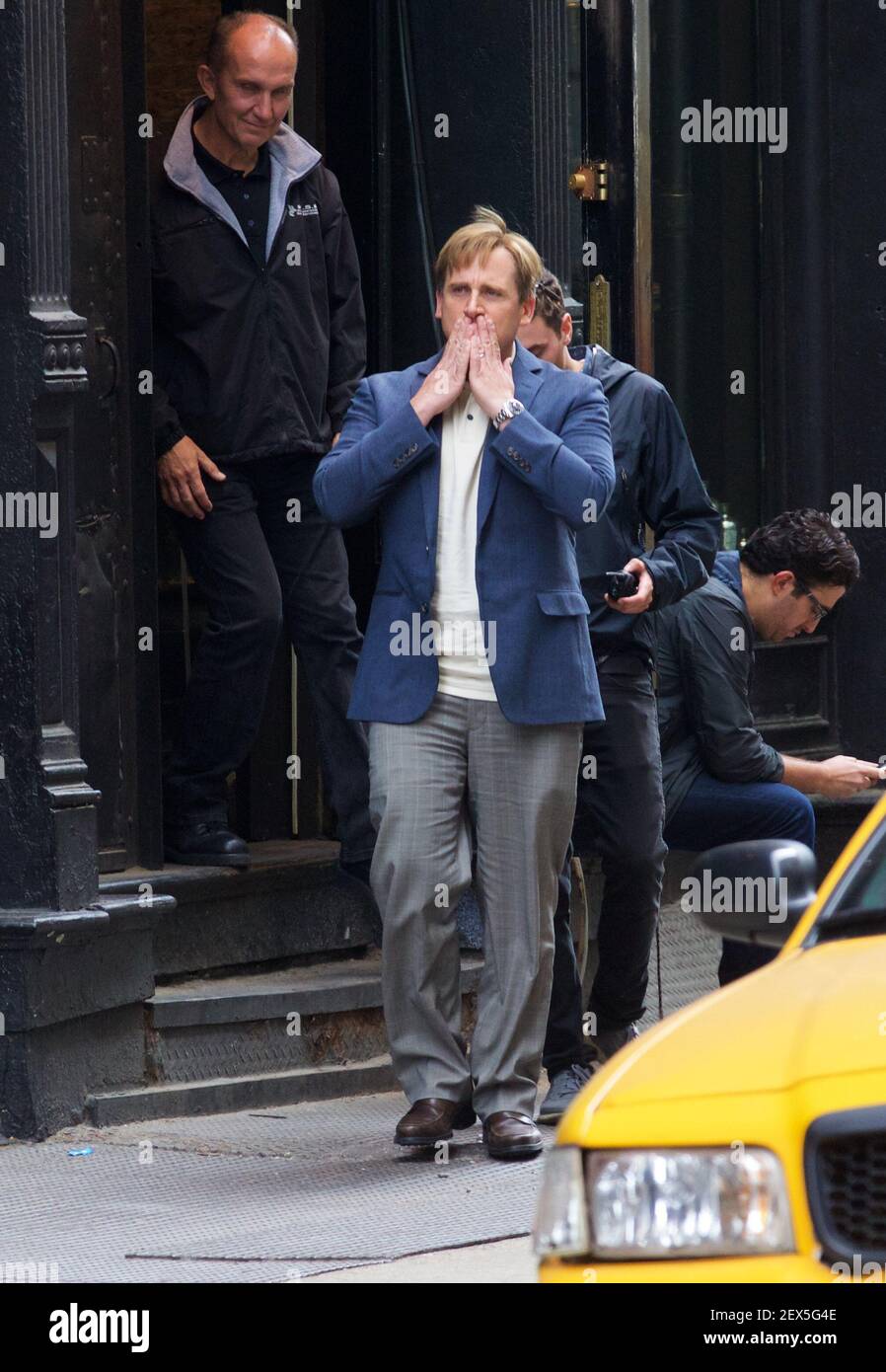 Comedian Steve Carrell On The Set of "The Big Short' filming in NYC in ...