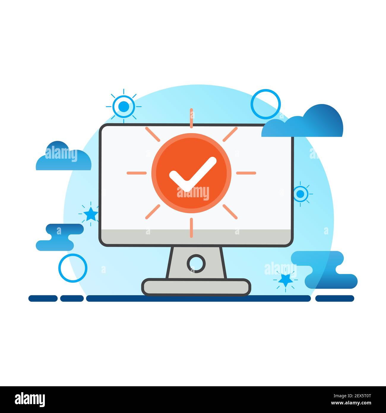 computer with checmark icon. job done illustration. Flat vector icon ...